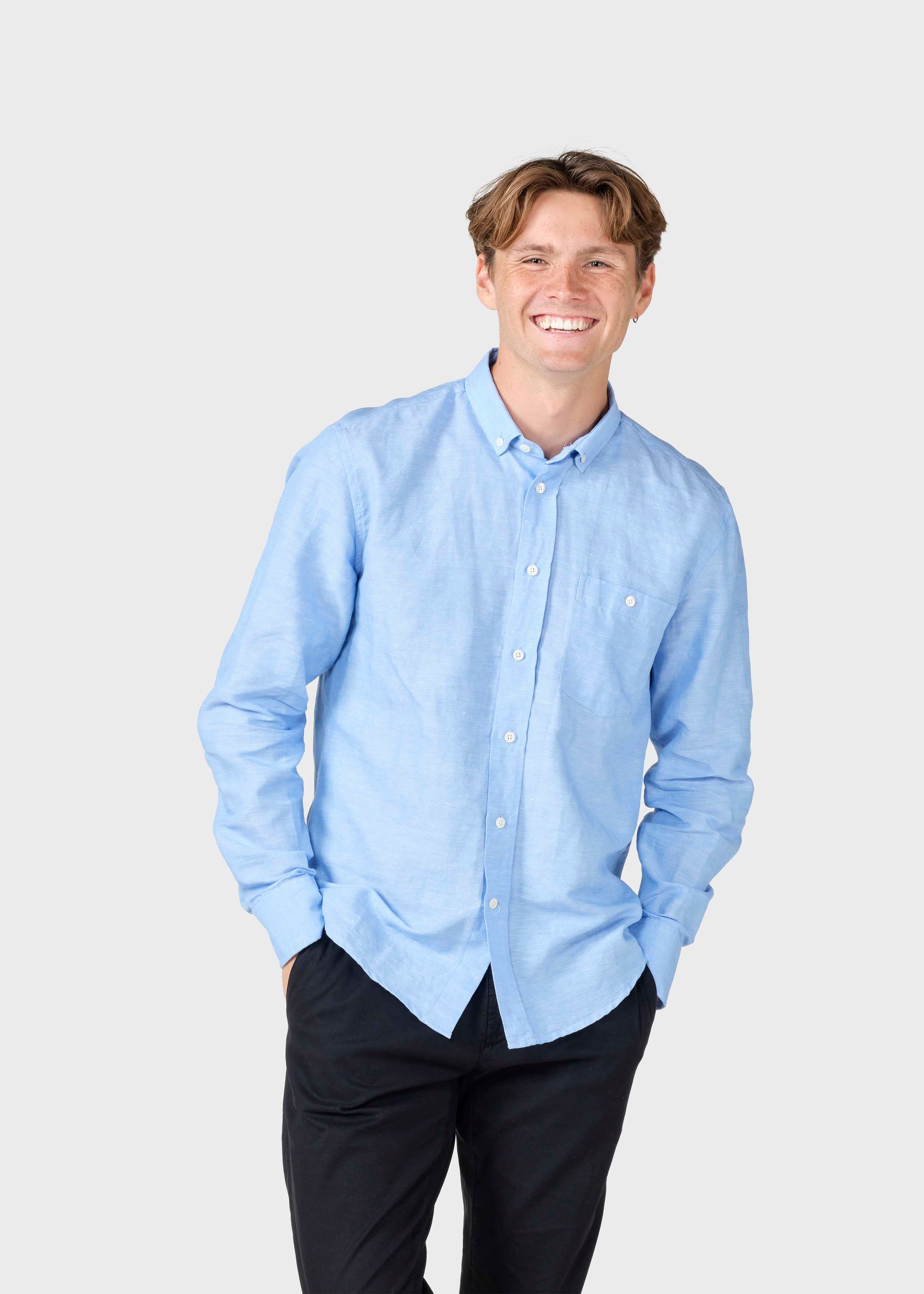 Benjamin linen shirt - Blue melange – klitmollercollective.com